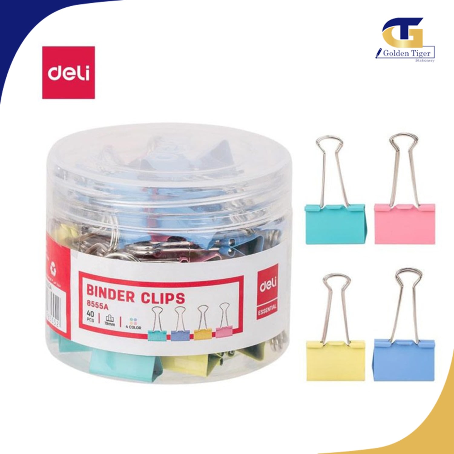 Deli Binder Clips 19mm color 40pcs | Golden Tiger Stationery Store